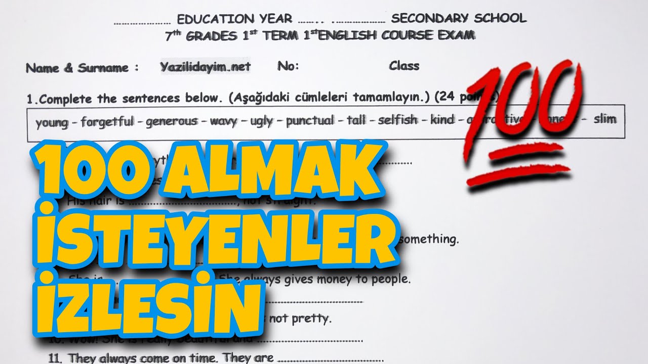 7. Sınıf İngilizce 1. Dönem 1. Yazılı ( Video ) – Eğitim Sayfam