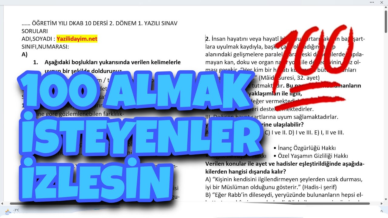 10. Sınıf Din Kültürü 2. Dönem 1. Yazılı Soruları (Video) – Eğitim Sayfam