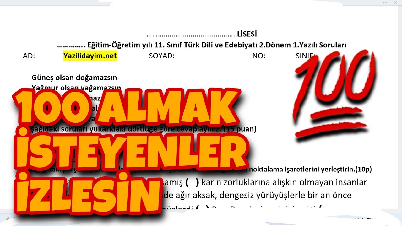 11. Sınıf Edebiyat 2. Dönem 1. Yazılı Soruları (Video) – Eğitim Sayfam